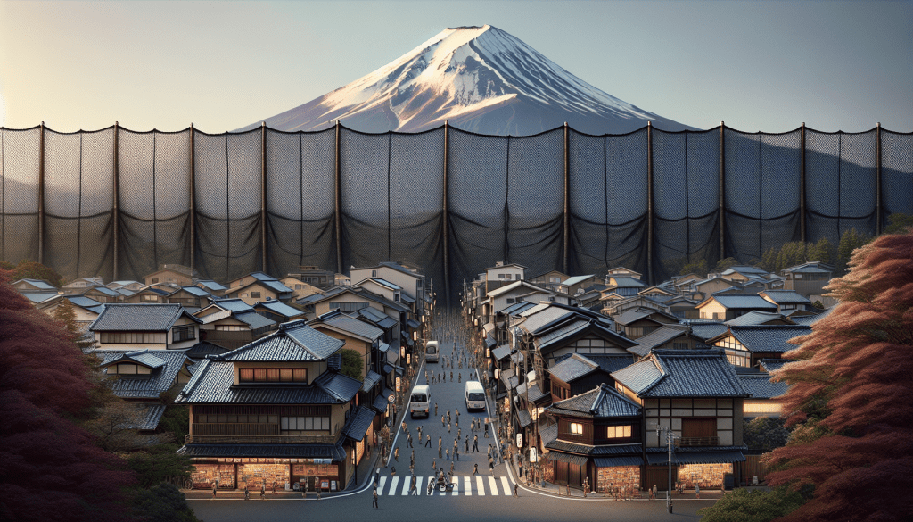 A Japanese town blocks off views of Mount Fuji with a massive black screen